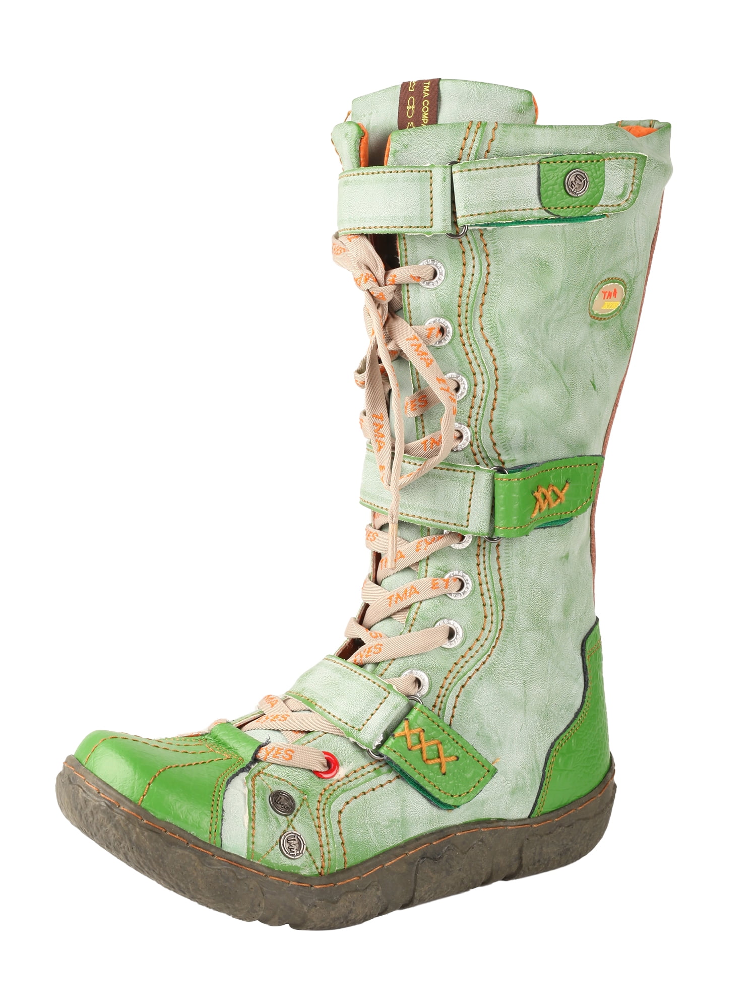 TMA EYES Strape-Accent Washed PU Leather Flat Women's Boot with Plus ...