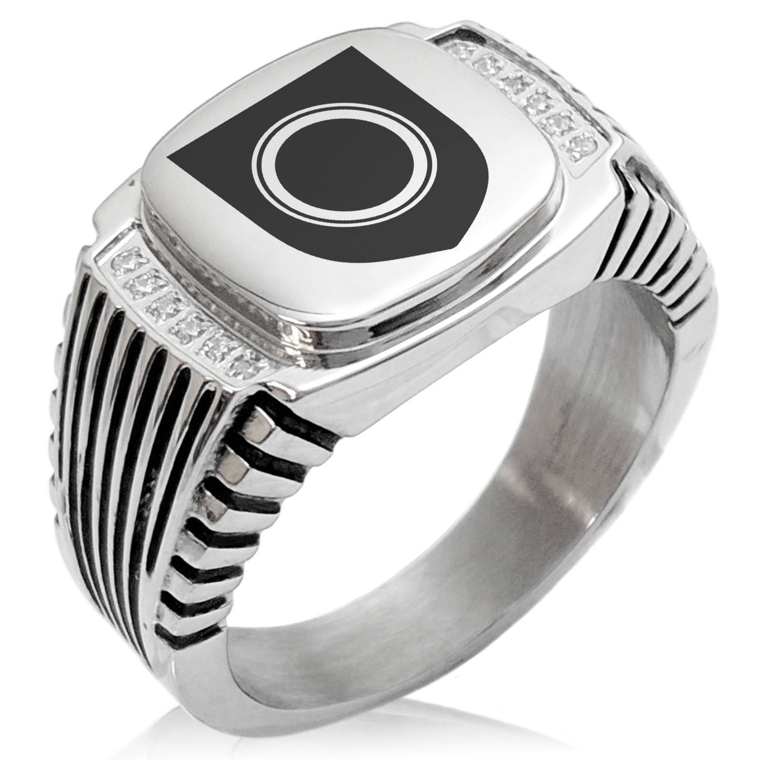 Stainless Steel Annulet Fidelity Coat of Arms Shield CZ Ribbed Needle ...