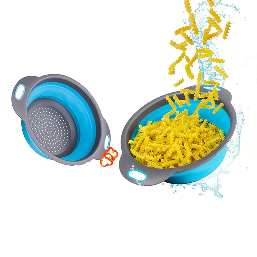 Kitchen Round Silicone Foldable Pasta Strainer Collapsible Colander Set ...