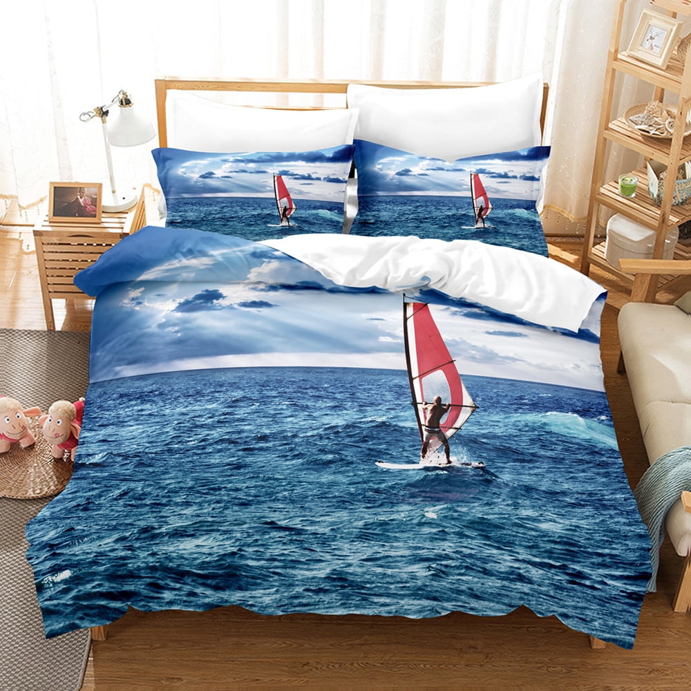 Beach Woods Scenery Bedding Bed Set 3-Piece Kawaii Cute Bedding Duvet ...