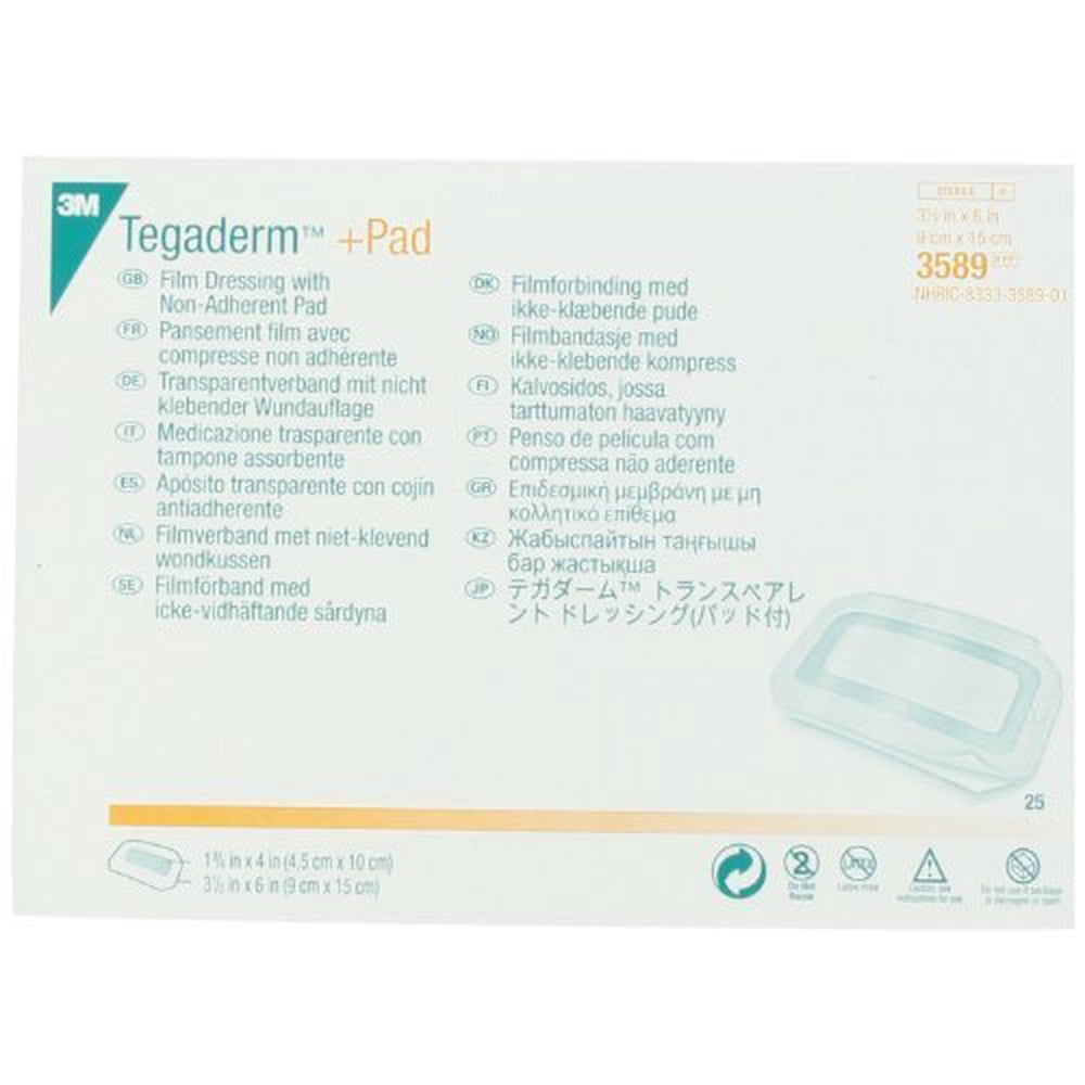3M Tegaderm +Pad Film Dressing with Non-Adherent Pad 3589, 25 Pieces by ...