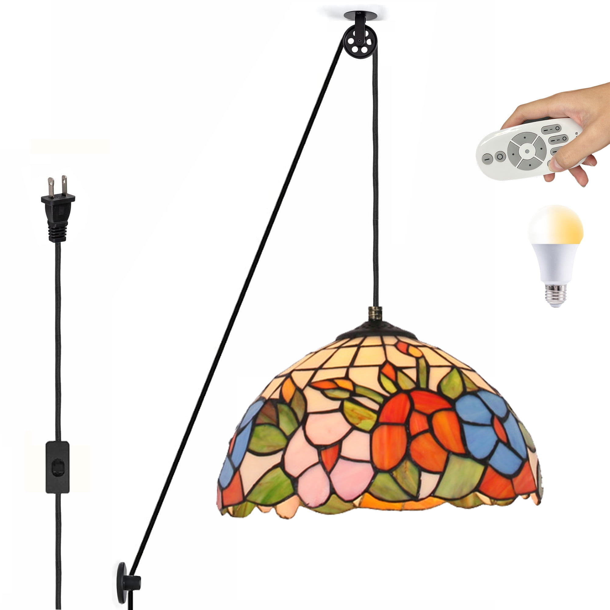Kiven Plug in Glass Pendant Light ,Classic Pulley Hanging Light with ...