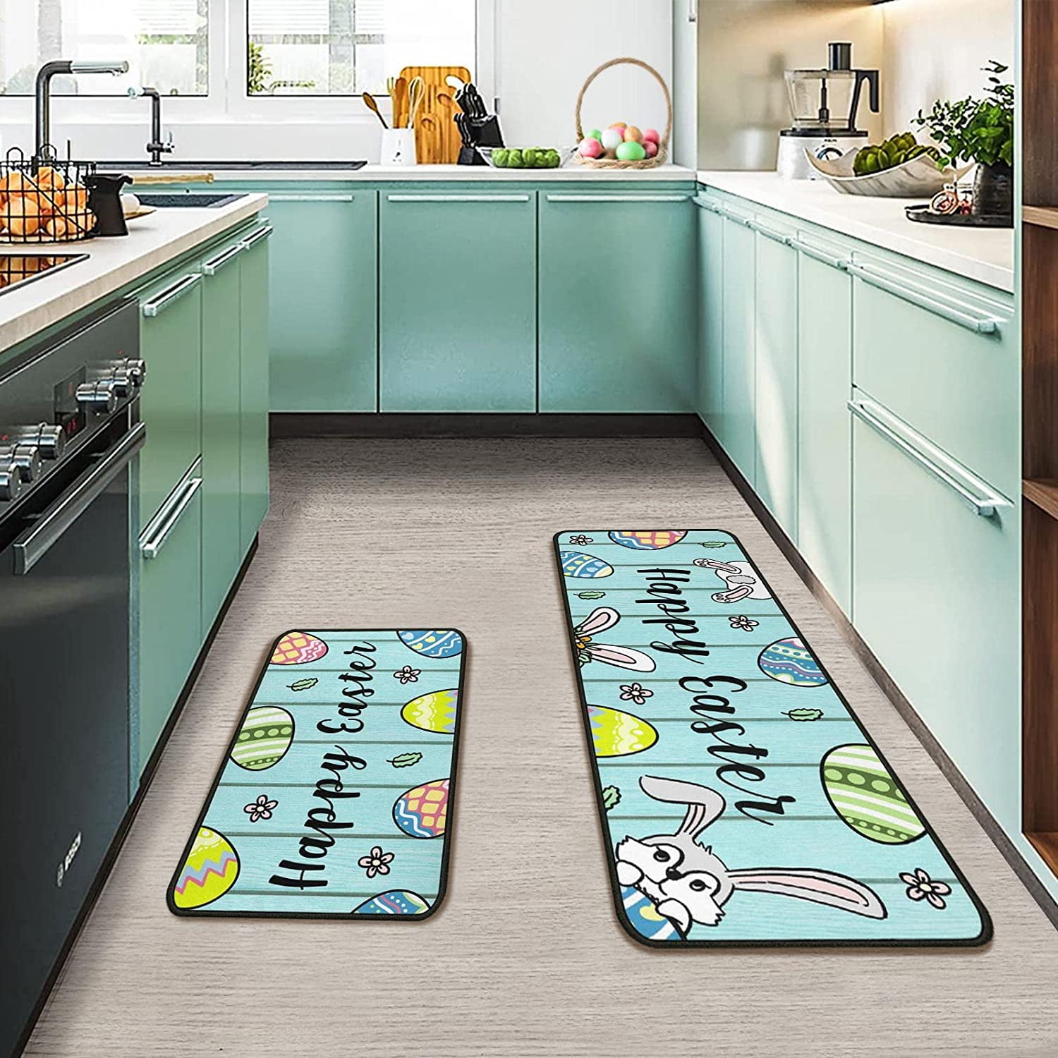 Grateful Thankful Blessed Kitchen Rugs Set of 2 Grey Non-Slip Kitchen ...