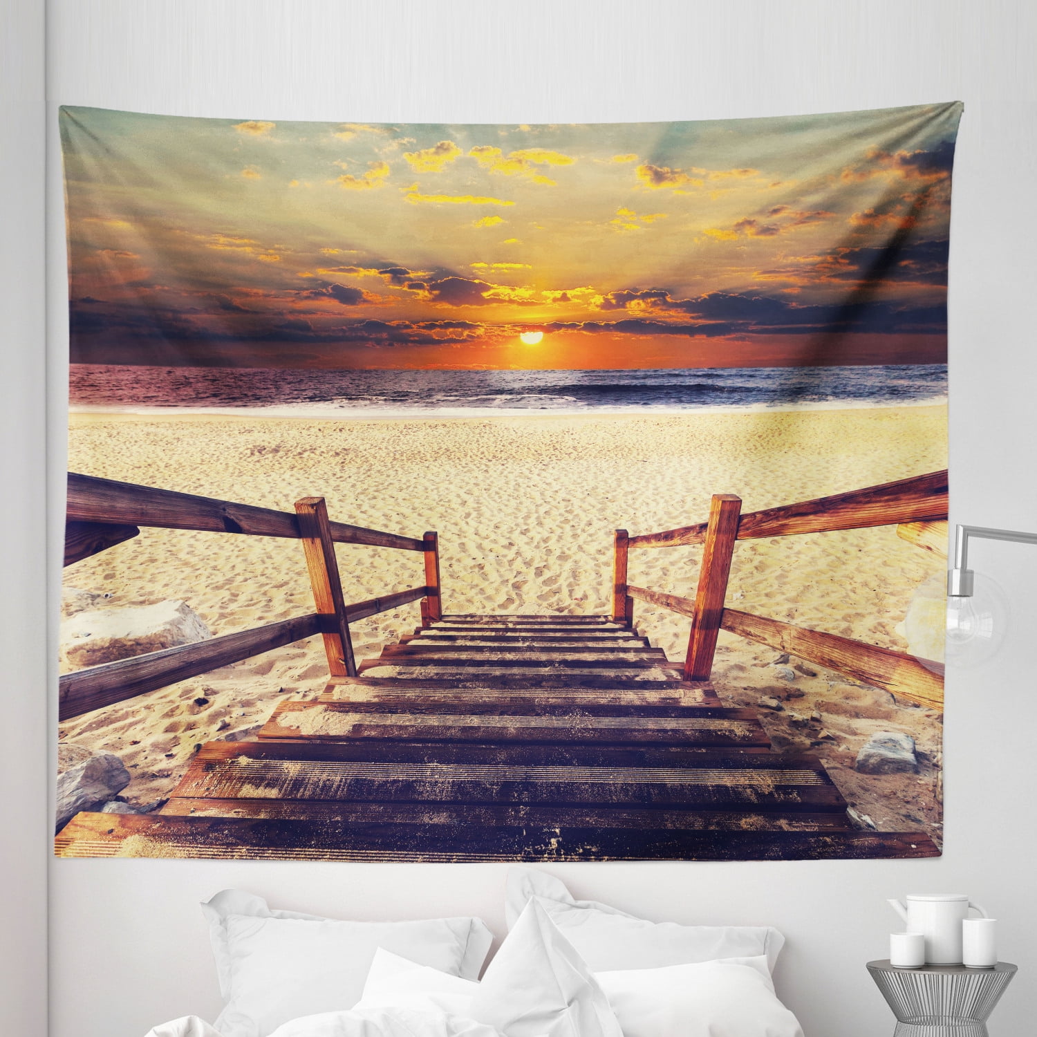 Beach Tapestry, Stairs Lead to the Beach with Dramatic Horizon Scenery ...