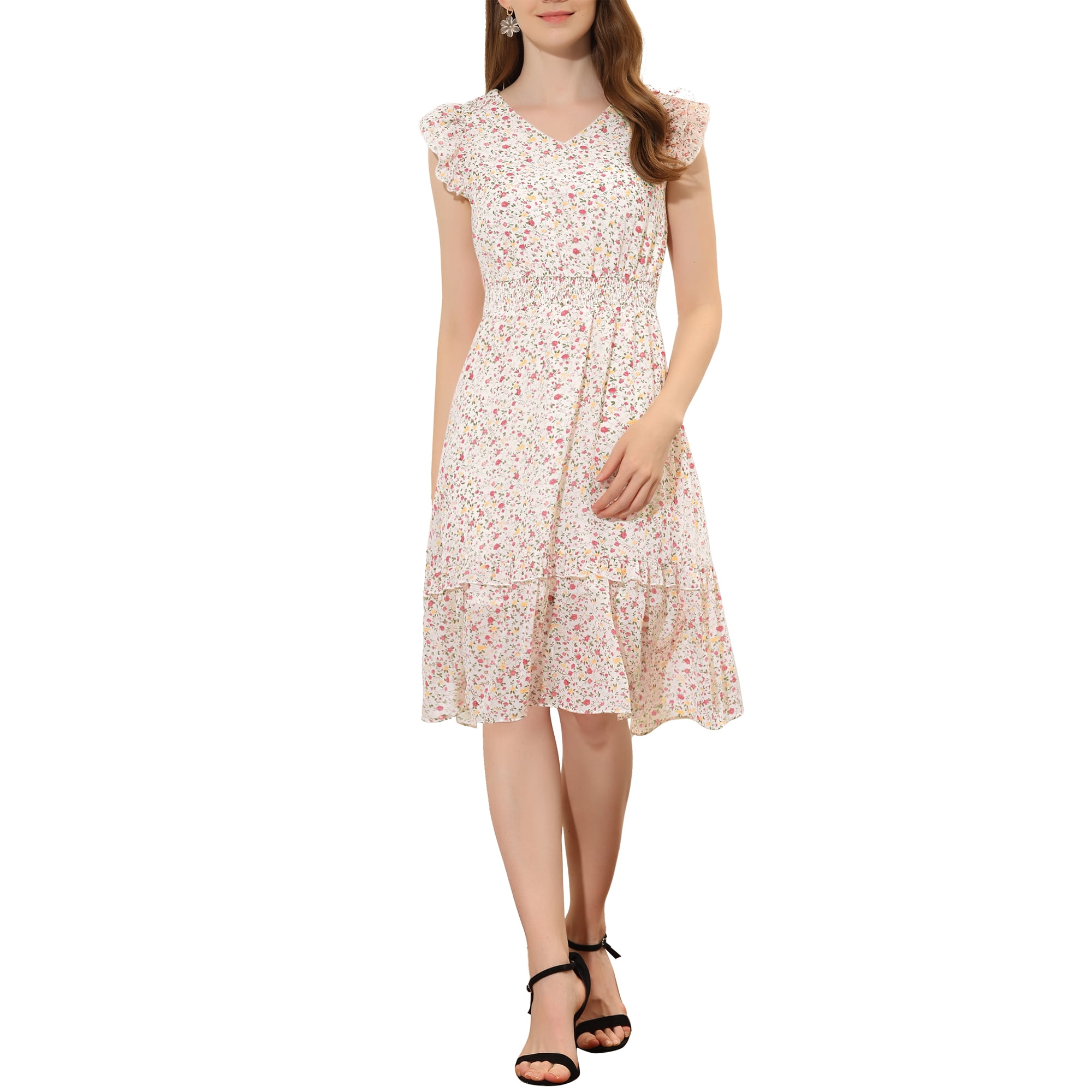 Click here for Inspire Chic Womens Dress Floral Flutter Sleeves V... prices