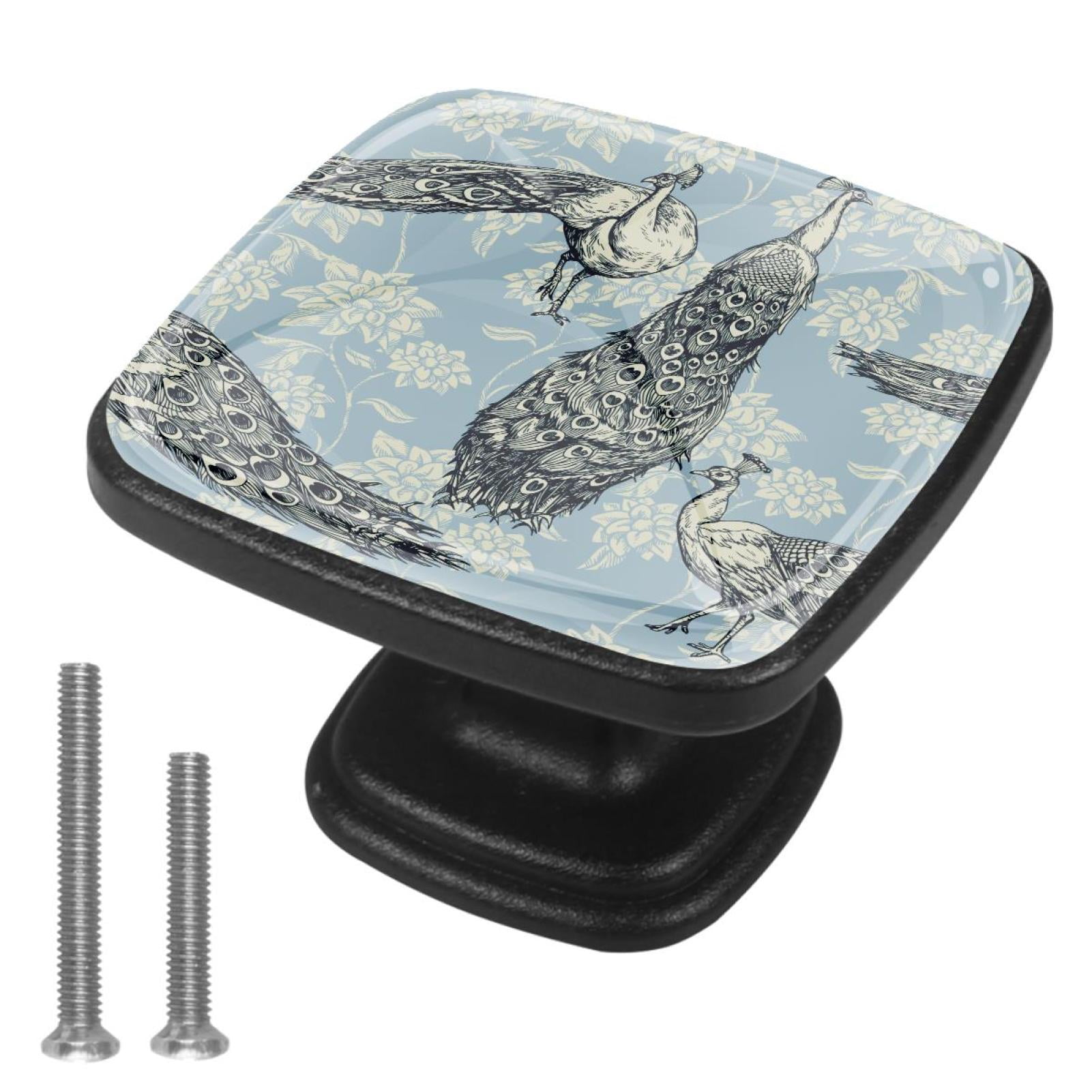 4 Pcs Cabinet Handle Drawer Pulls Peacock Feather Knobs with Screws ...