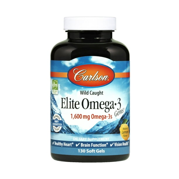 Carlson Elite Omega-3 Gem Softgels, Lemon, 1600 mg Omega-3, 130 Ct ...