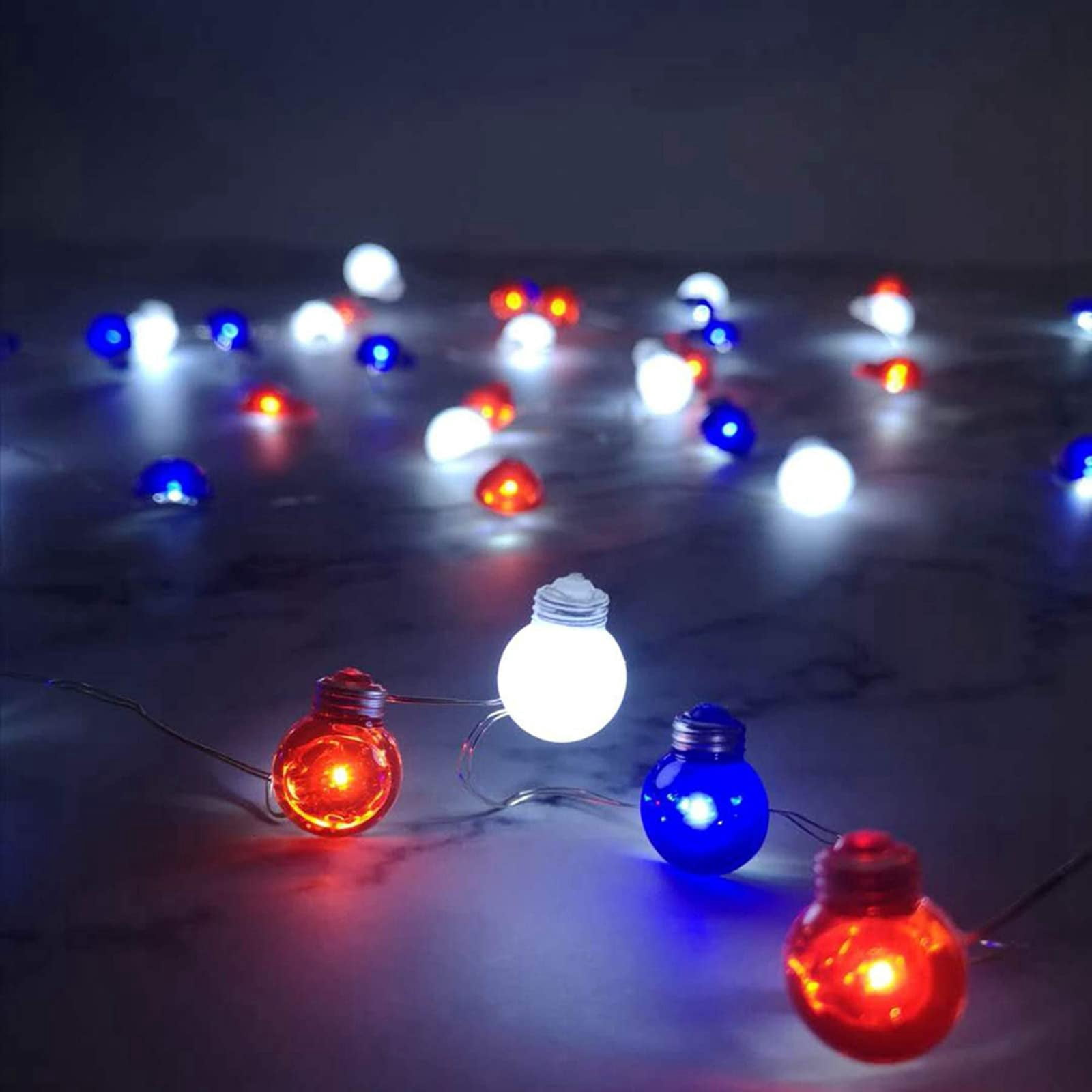 LINLIN LED Red White Blue Bulb String Lights Battery Powered ,Copper ...
