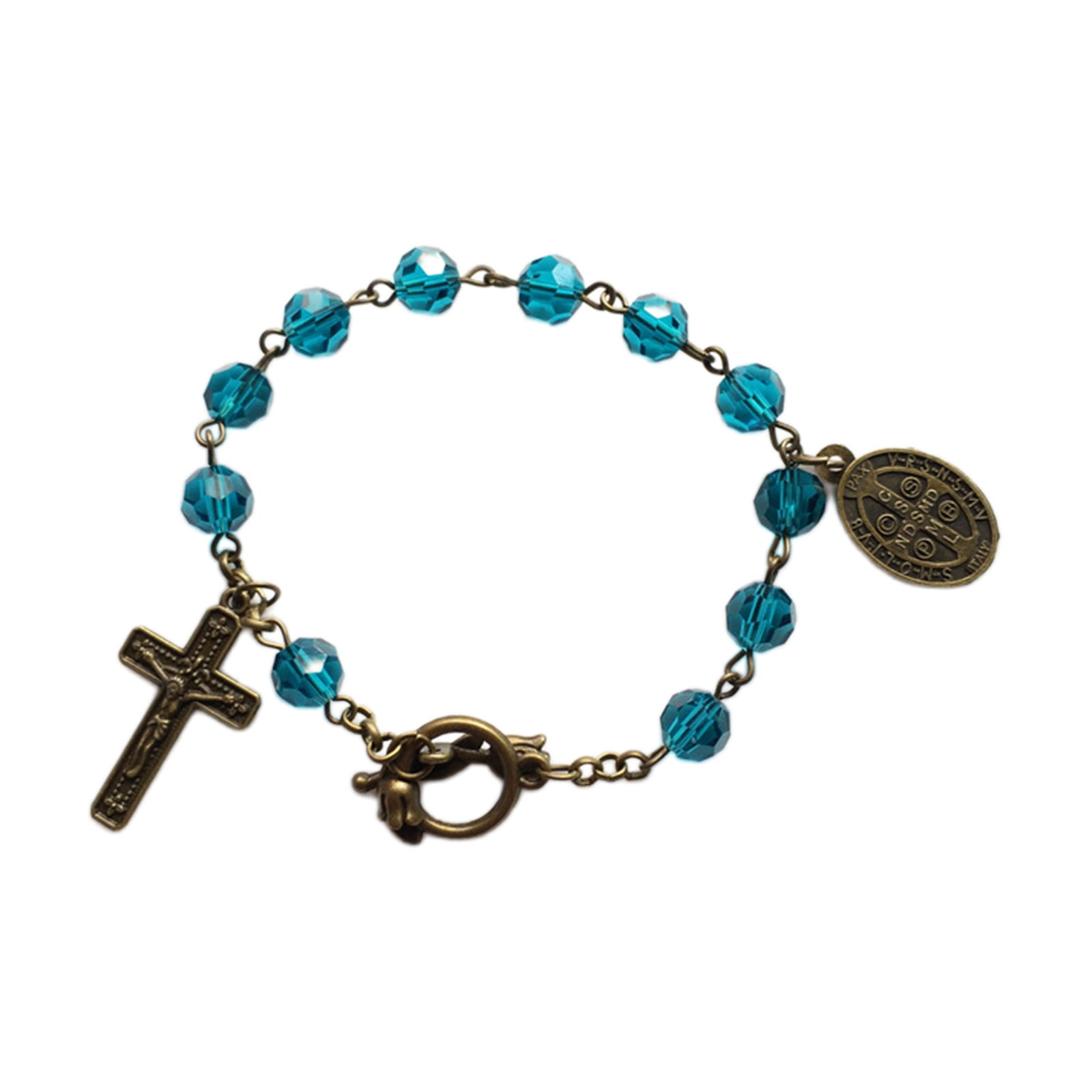GENEMA 8mm Crystal Beads Rosary Bracelet Virgin Jesus Christ Crucifix ...