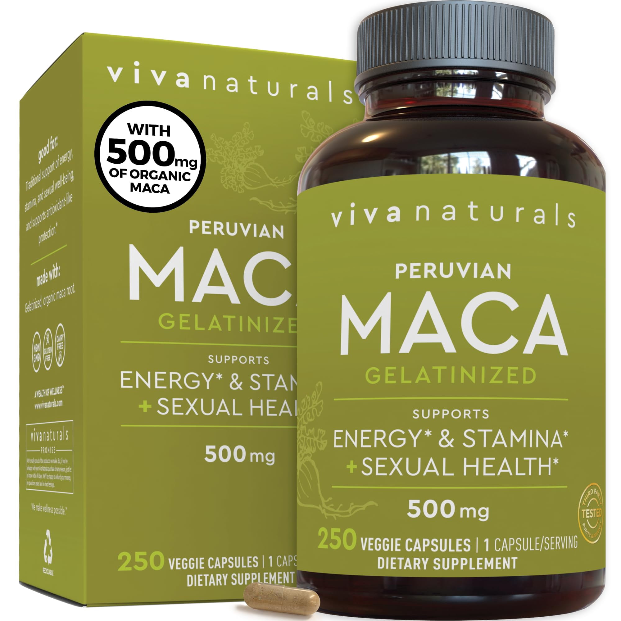 Suplemento Viva Naturals de raíz de maca peruana 500 mg 250 cápsulas ...