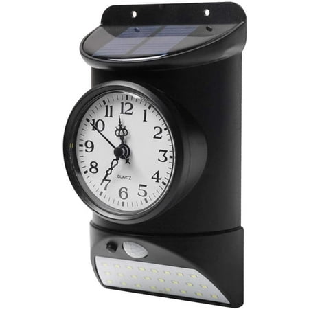 Garage Courtyard Wall Mounted Solar Outdoor Clock with LED Light Porch ...