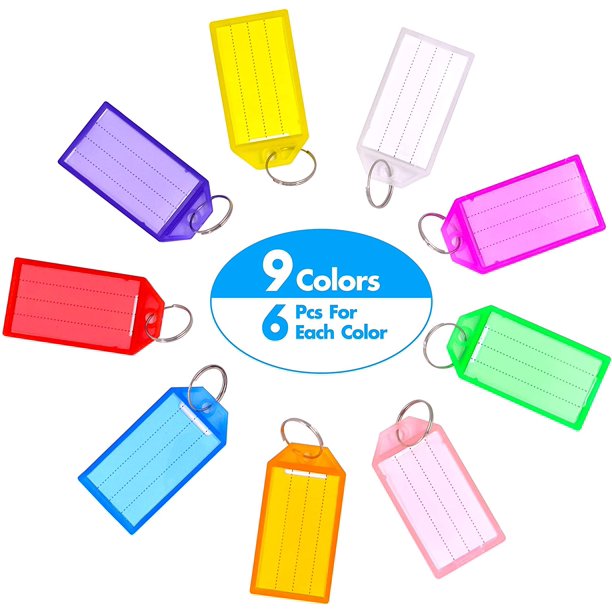 54 Pack Key Tags Split Ring Labels Window in orted 9 Colors (6 Pcs Each ...