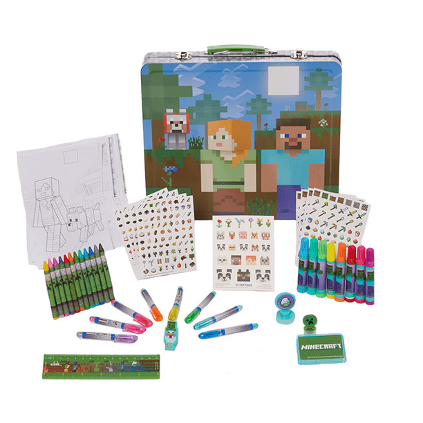 Minecraft Kids Art Kit with Carrying Tin Gel Pens Markers Stickers 500 ...
