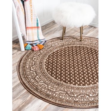Unique Loom Allover Williamsburg Rug Brown/Beige 3' 7" Round Hand Made ...