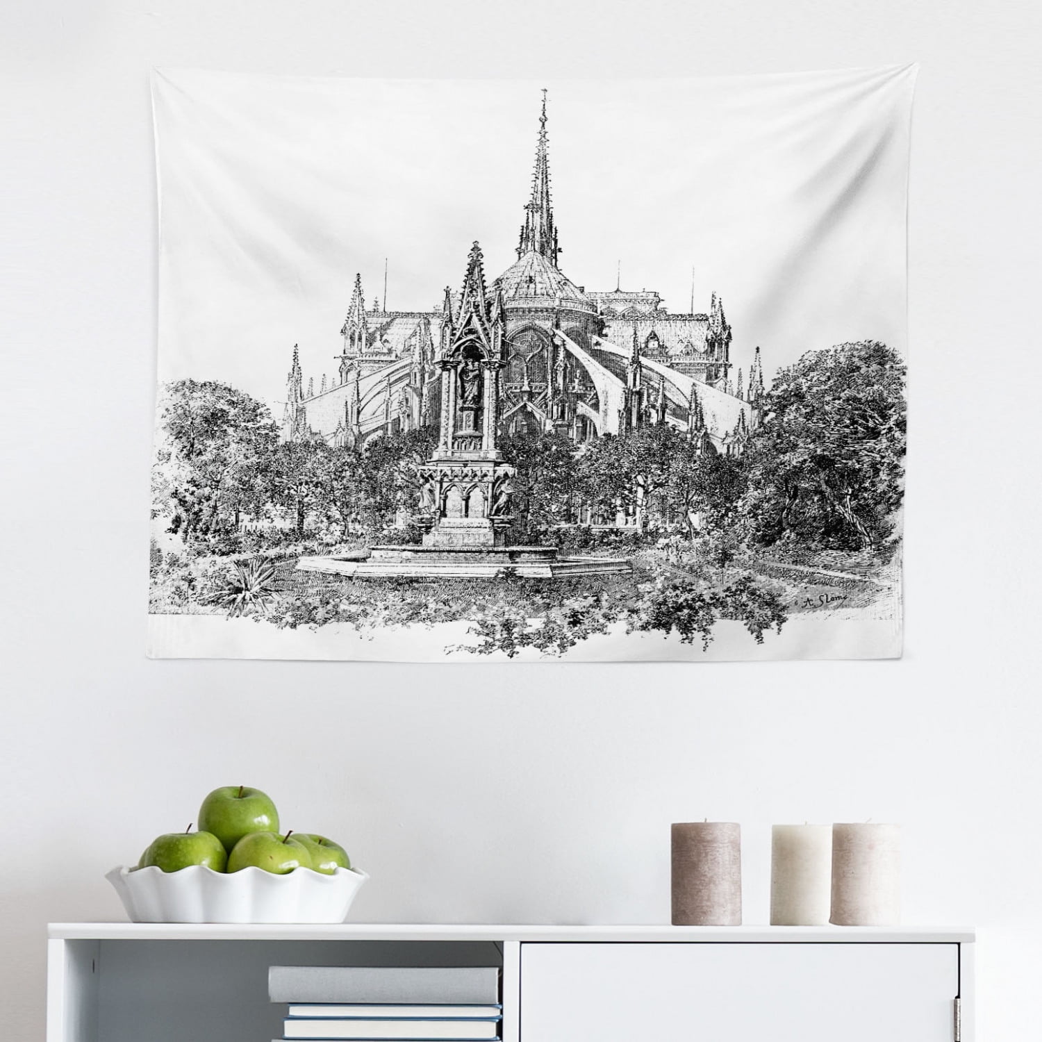 Notre Dame Tapestry, French Monument with Gargoyles History Theme Hand ...