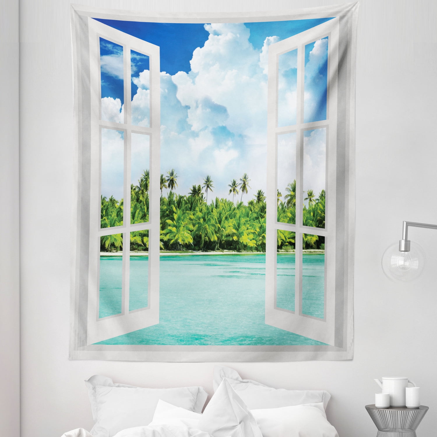Tropical Tapestry, Cloudy Sky and Exotic Forest near Calm Ocean Open ...