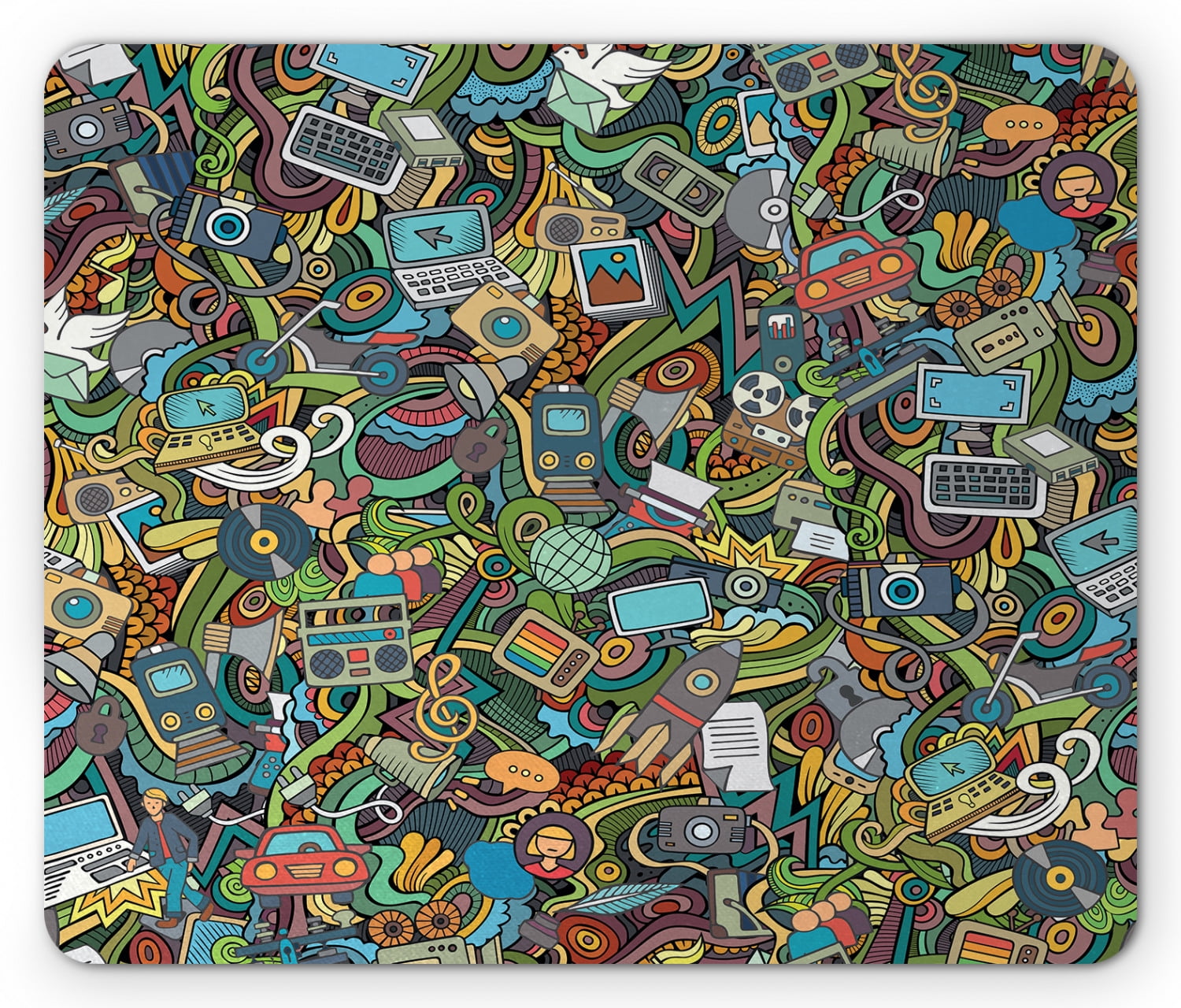 Doodle Mouse Pad, Variety of Social MediDevices Drawnbstract Manner ...