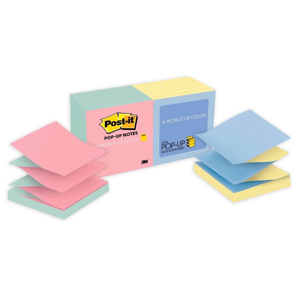 Post-it Pop-up Notes, 3 in x 3 in, Assorted Colors, 12 Pads - Walmart ...