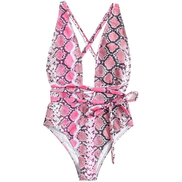 Womens Sexy Bathing Suits Criss Cross Tie Knot Front Deep V Open Back