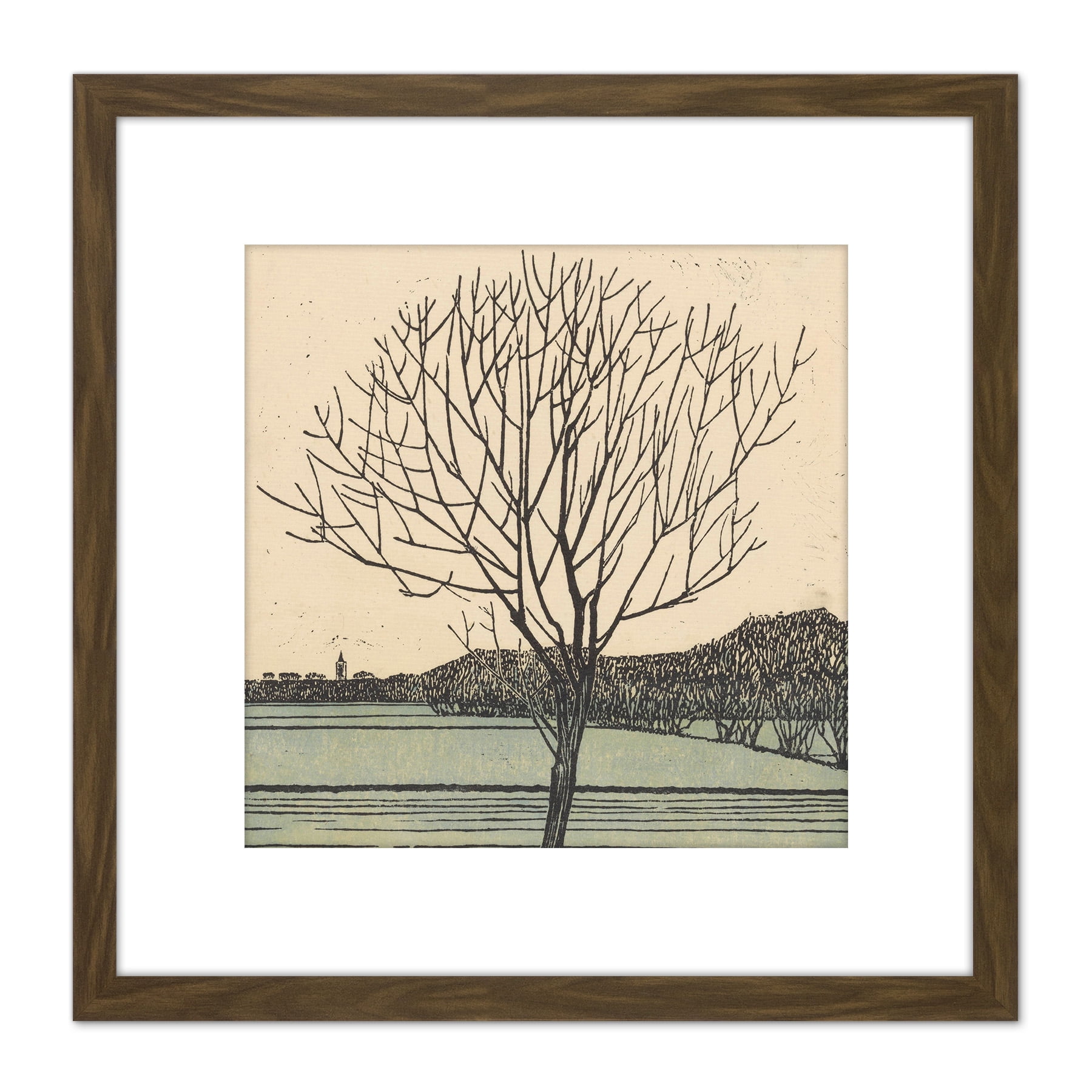 Julie De Graag Kale Boom Lone Tree Field Woodcut 8X8 Inch Square Wooden ...