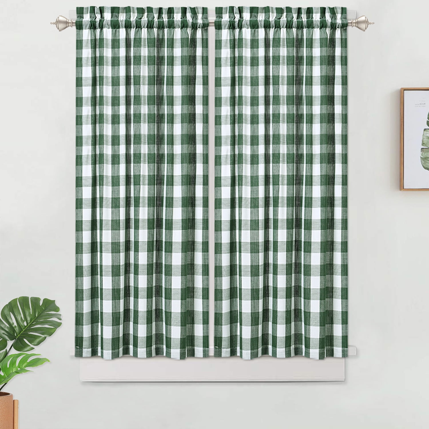 GlowSol Kitchen Curtains Farmhouse Buffalo Check Pattern Blackout Half ...