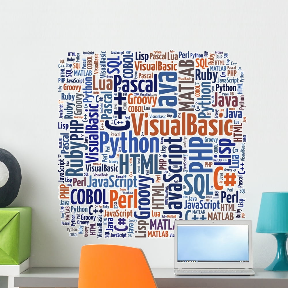 Word Cloud Programming Languages Wall Mural Decal by Wallmonkeys Vinyl ...