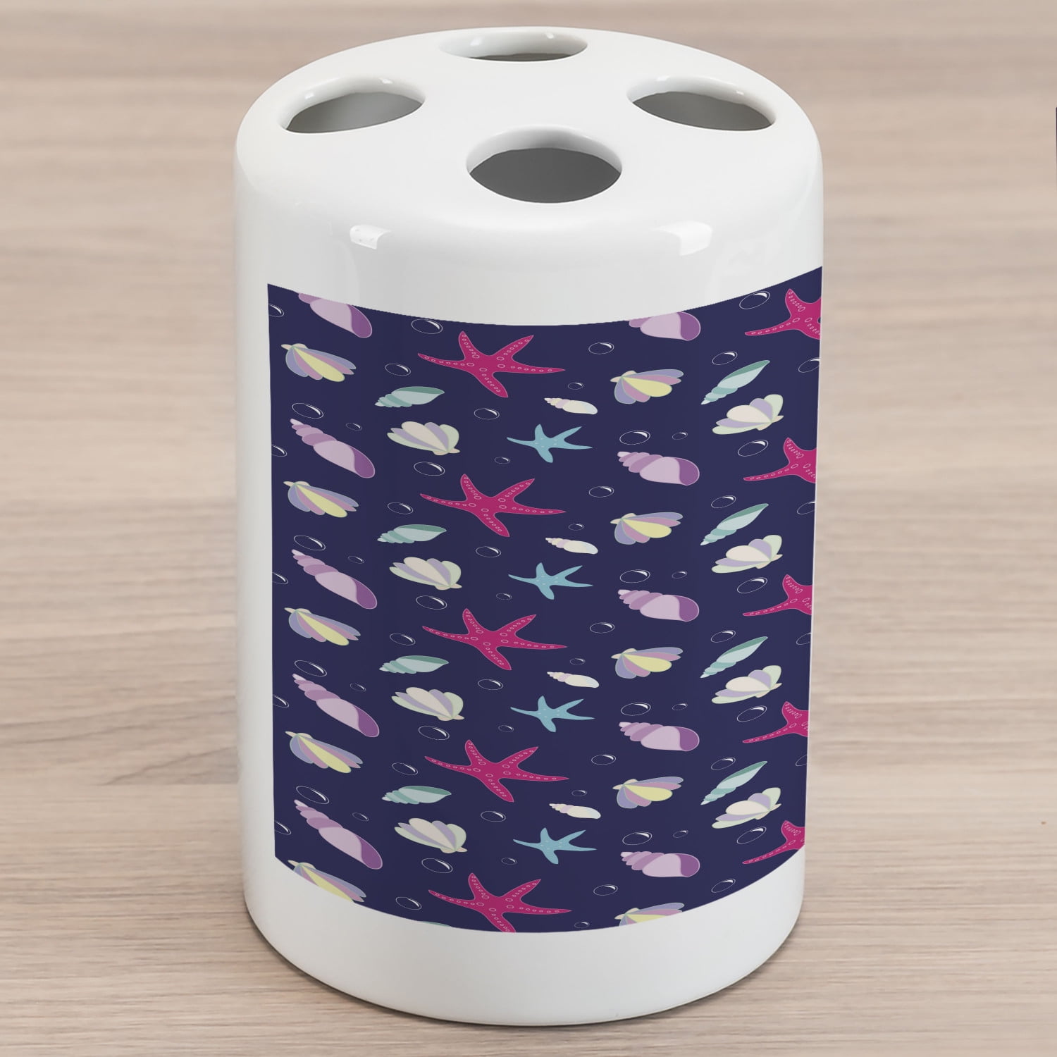 Navy and Blush Ceramic Toothbrush Holder, Nautical Marine Pattern with ...