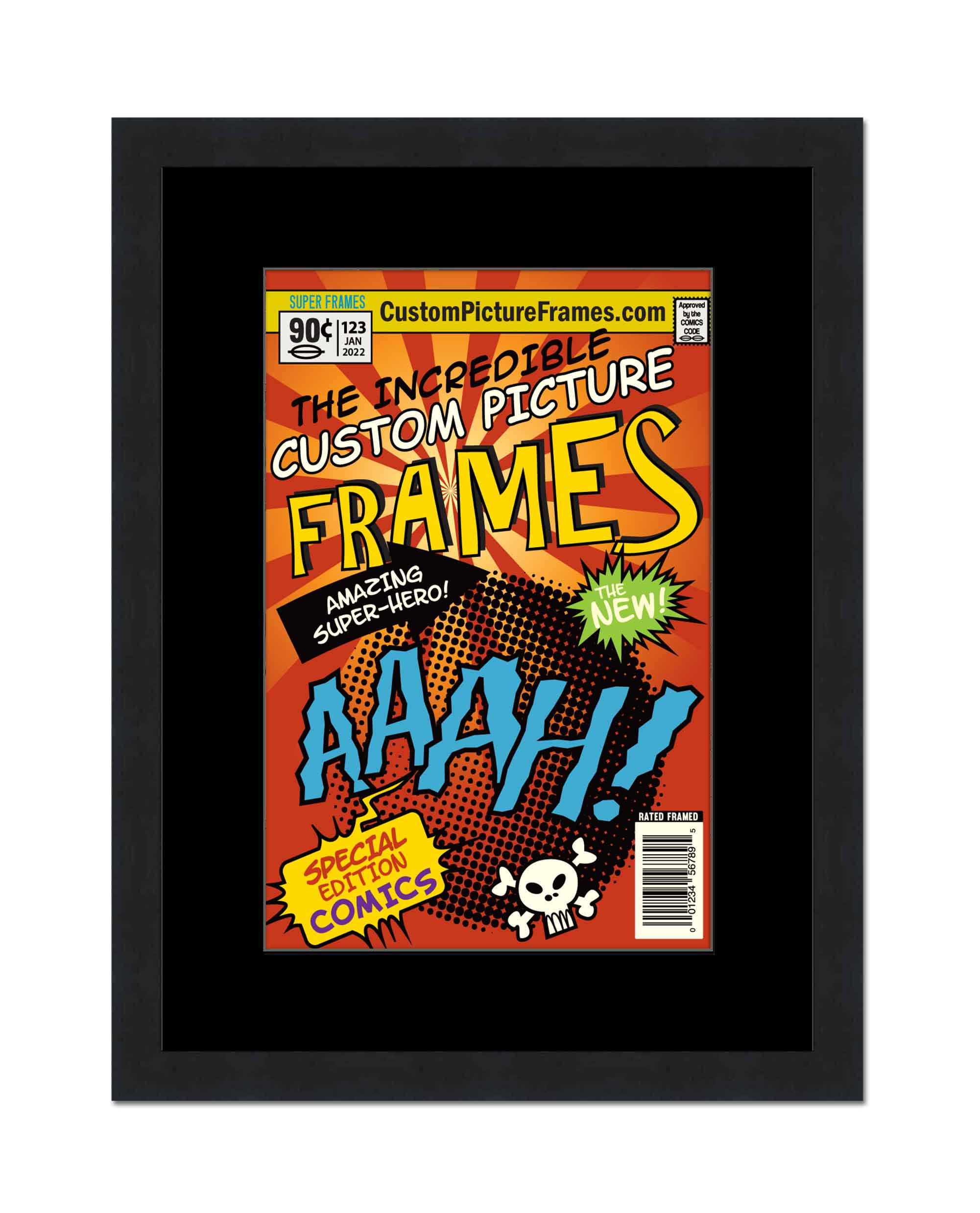Black Comic Book Frame with Black Mat - 1 Opening to Display 1 7.25"x10 ...