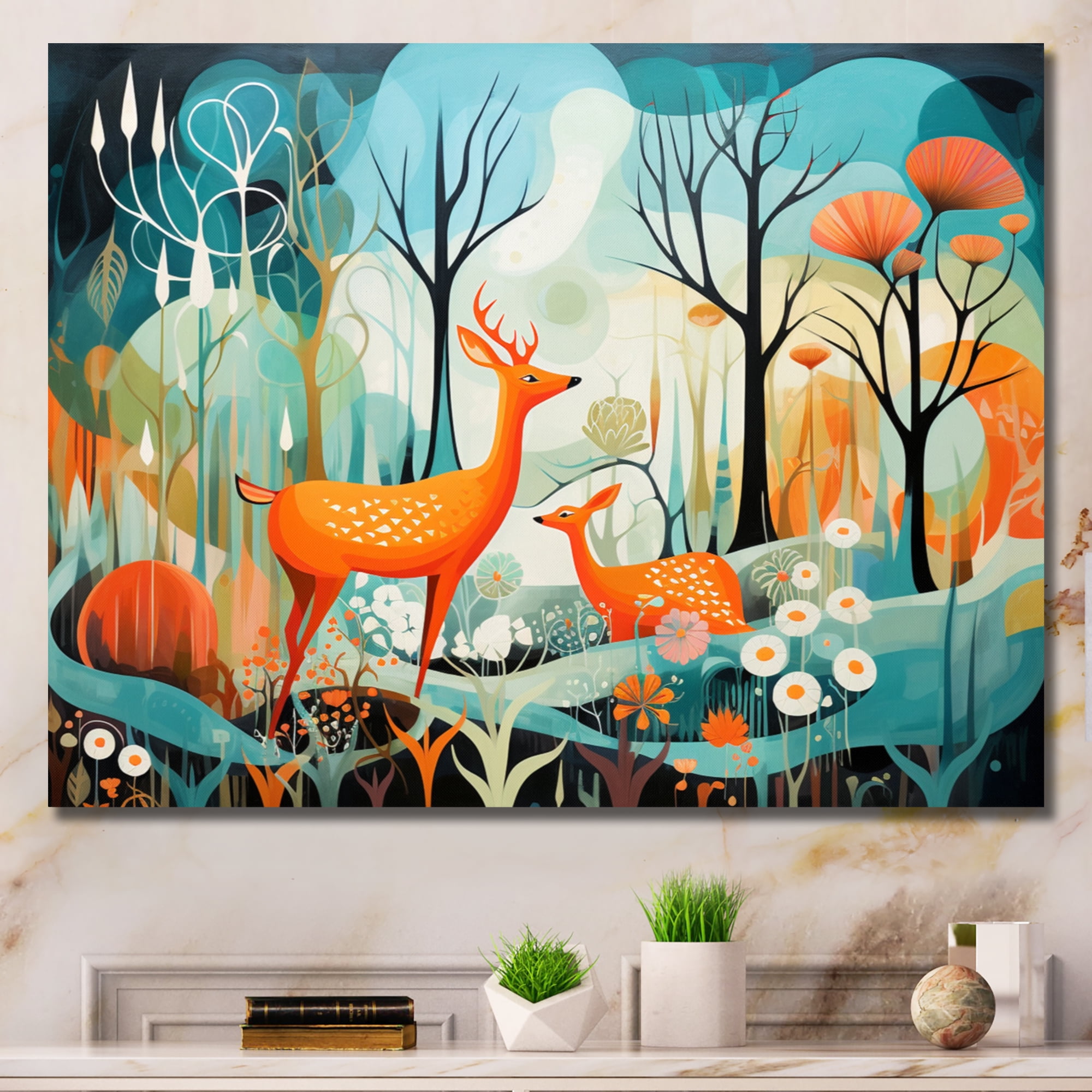 Click here for Designart Midcentury Wall Art  Blue Mid Century Mo... prices