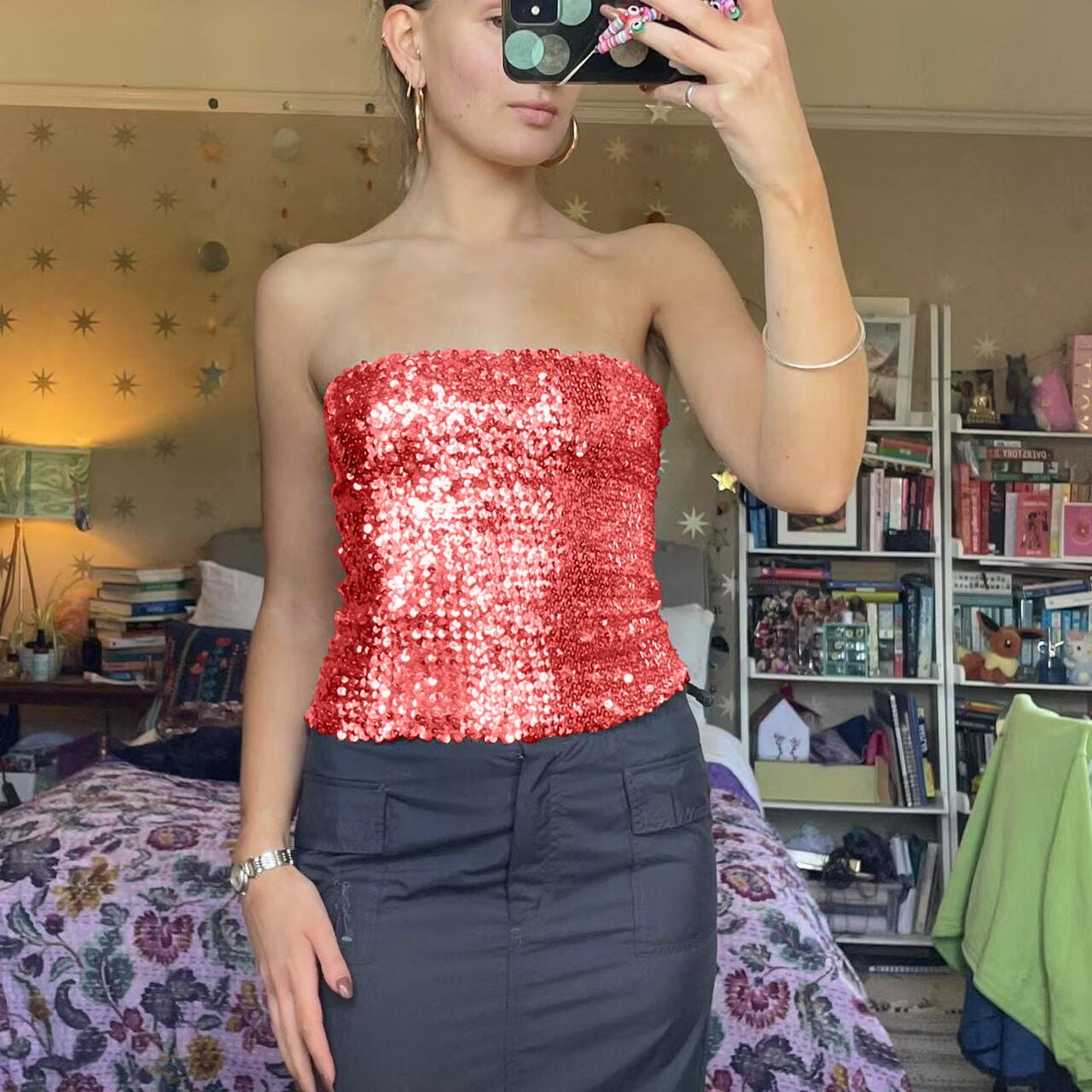 Red Sequined Tube Top