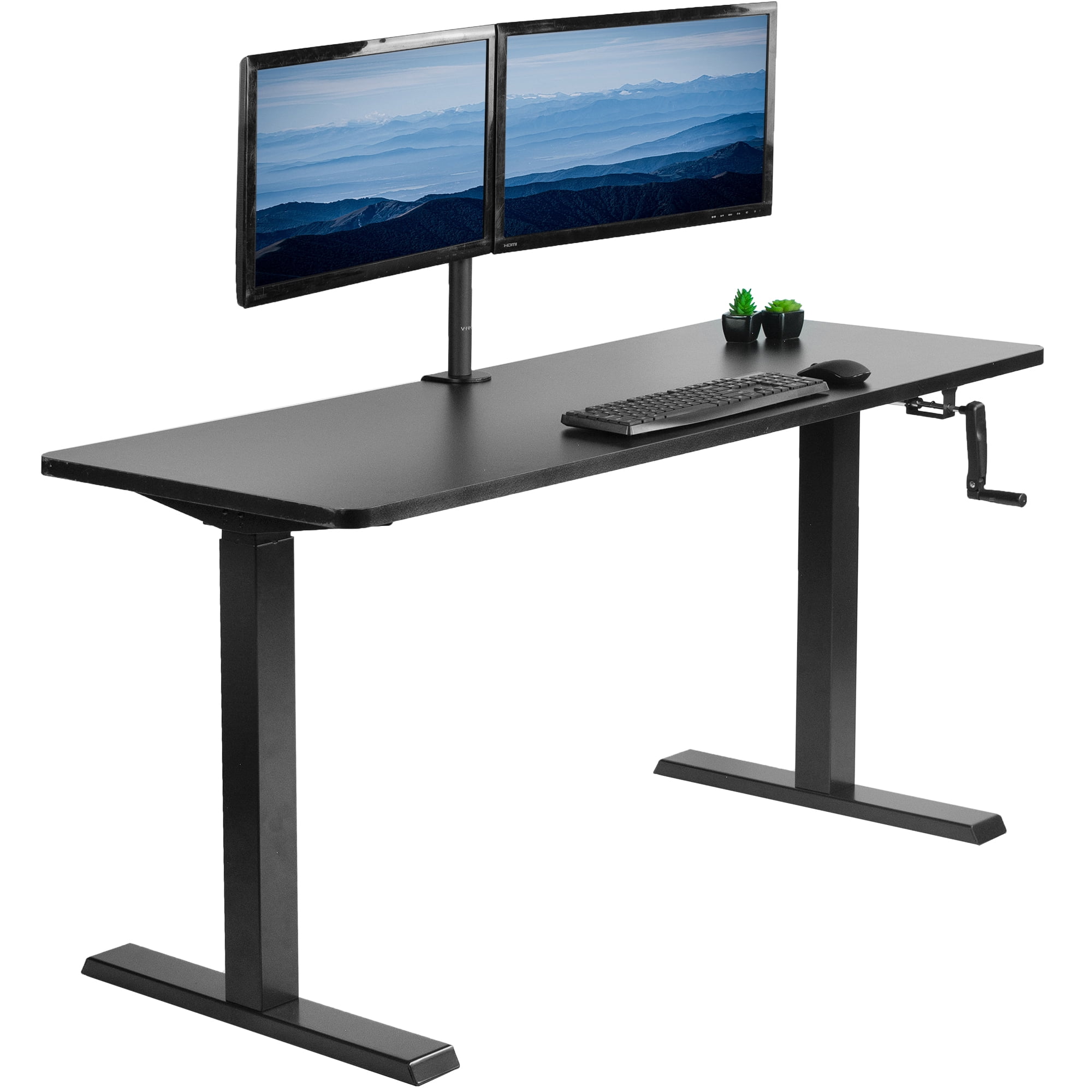 VIVO Manual 60” x 24” Stand Up Desk | Black Table Top, Black Frame ...