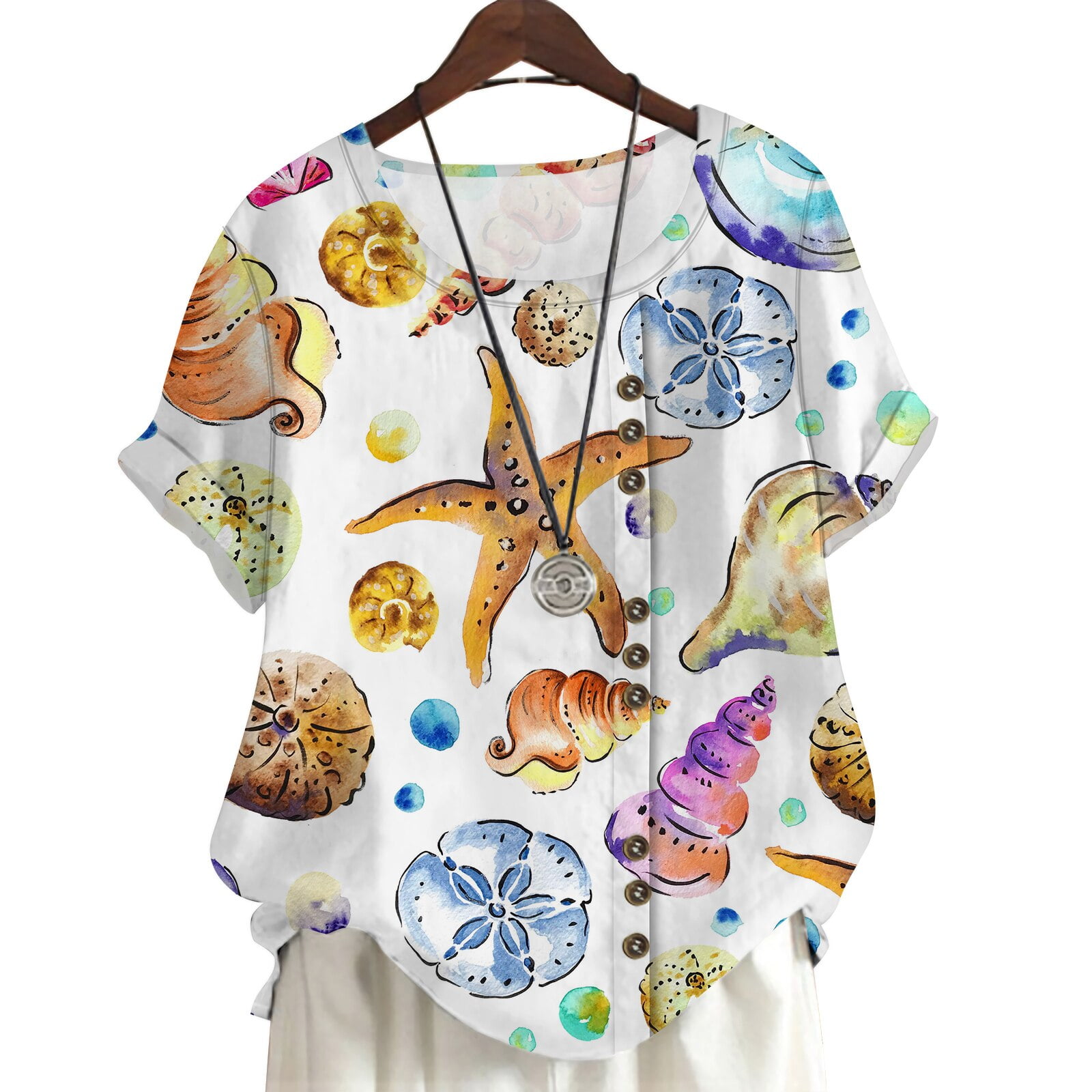 CLOOCL Summer Women Blouse Seashell 3D Printed Short Sleeve Shirts Y2k ...