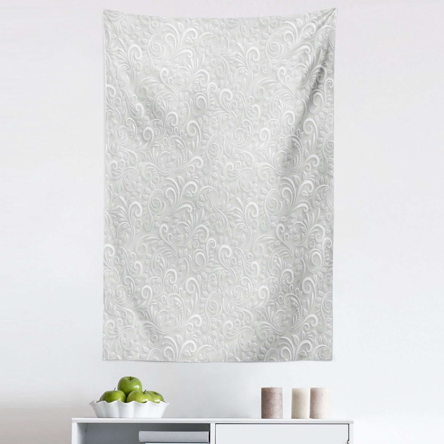 Grey Tapestry, Classic Floral Swirling and Curving Victorian Pattern ...