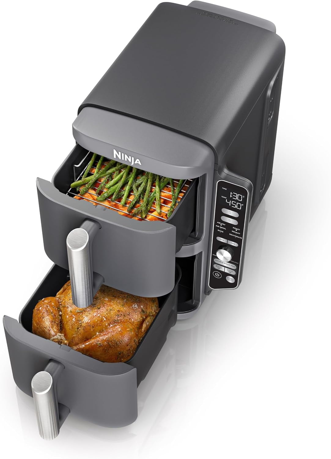 Restored Ninja Air Fryer, 10QT DoubleStack XL 2-Basket, Compact Design, Cooks 5lb Whole Chicken ...