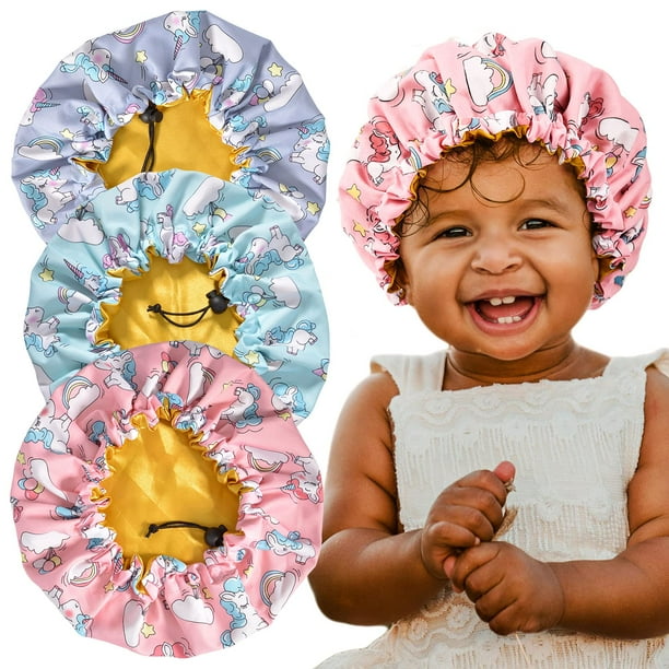 3 Pieces Kids Unicorn Satin Bonnet Adjustable Sleeping cap Soft Silk ...