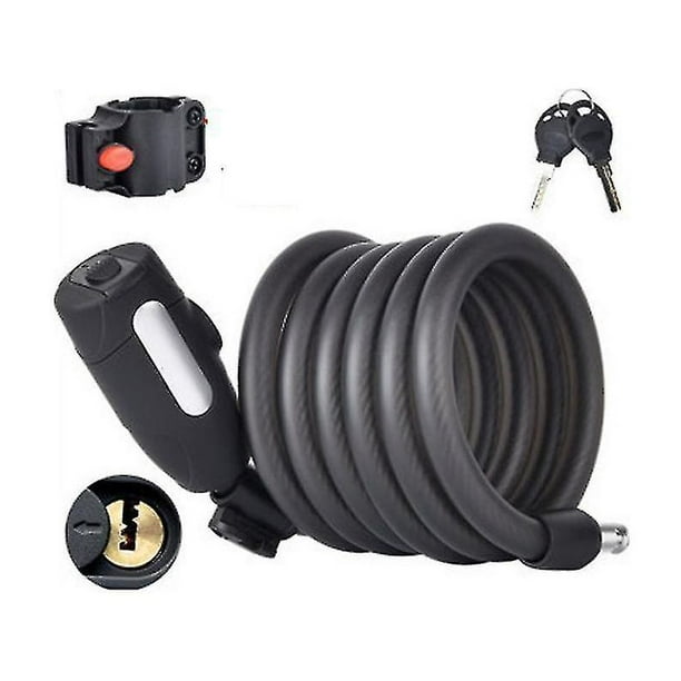 Candado para bicicleta con 2 llaves, negro Cerradura de cadena en espiral de 180 cm/12 mm ...