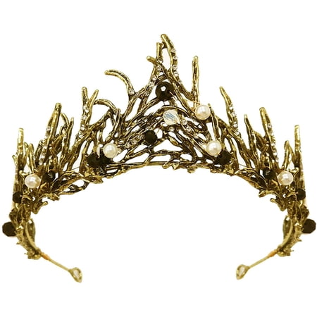 Gold Wedding Crown Tiara, Queen Crystal Pearl Princess Tiara Costume ...