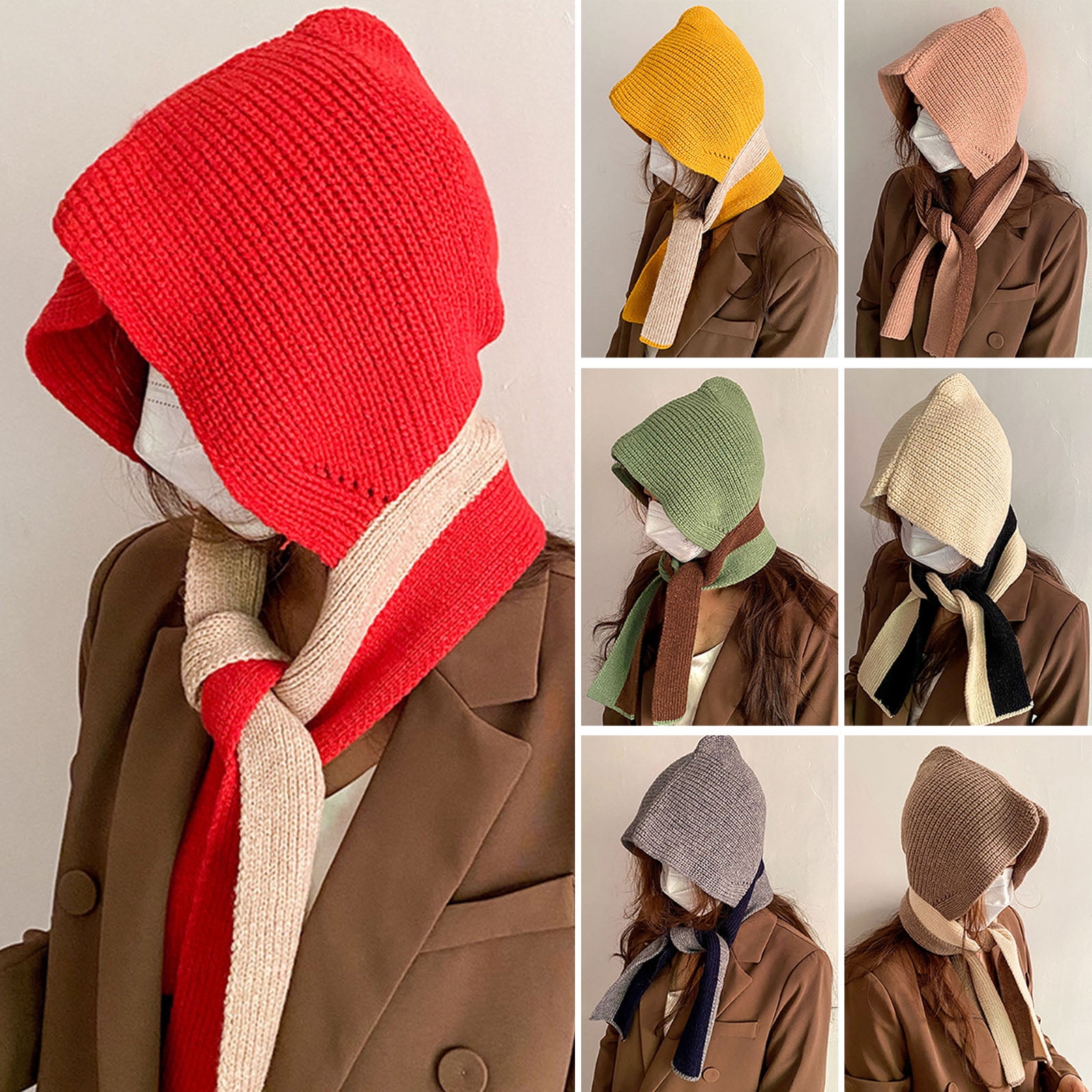 Dengjunhu Ear Protection Warm Stretchy Knitted Scarf Hat Women Winter ...