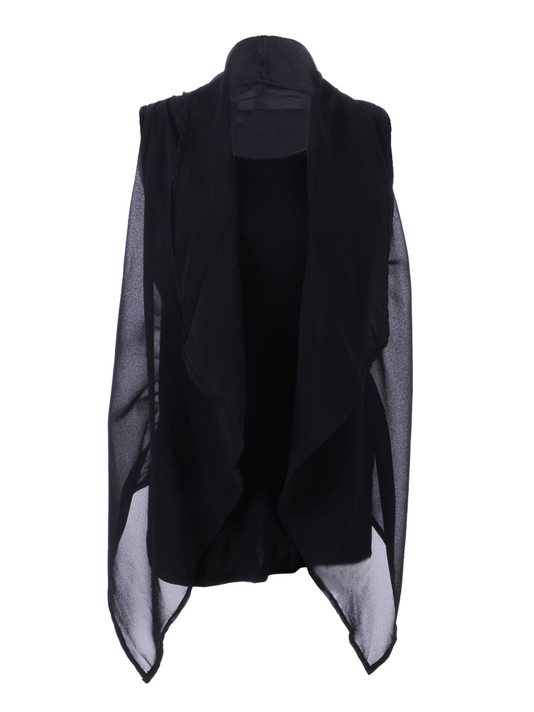 S/M Fit Black Sheer Chiffon Attached Open Front Vest Pointed Hem Top ...
