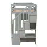 Twin Loft Bed with Storage Stairs, 4 Drawers & Shelves, Guardrail, Gray ...