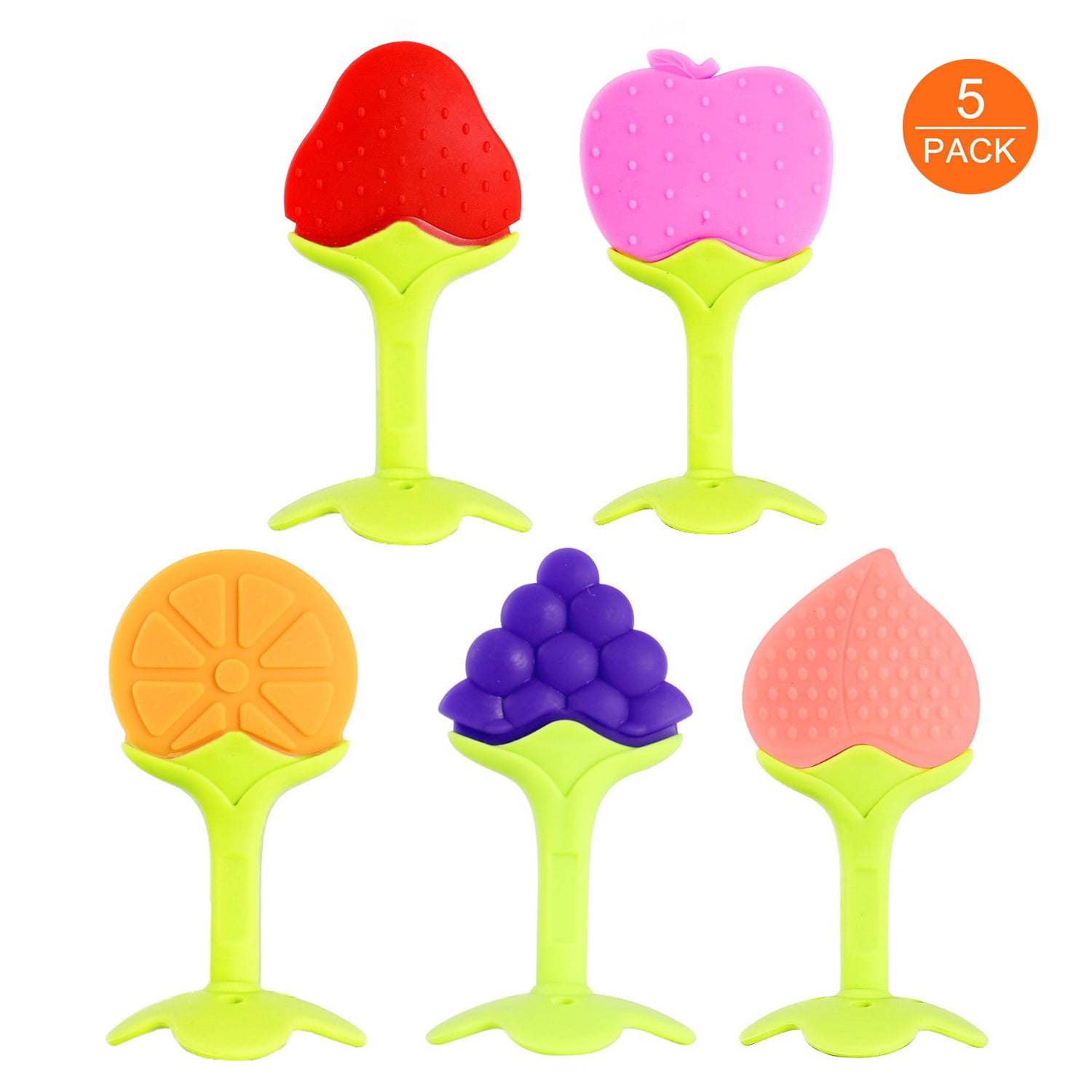 ONEFIND Baby Teething Toys,5 Pack Silicone Fruit Teethers, Freezer Safe ...