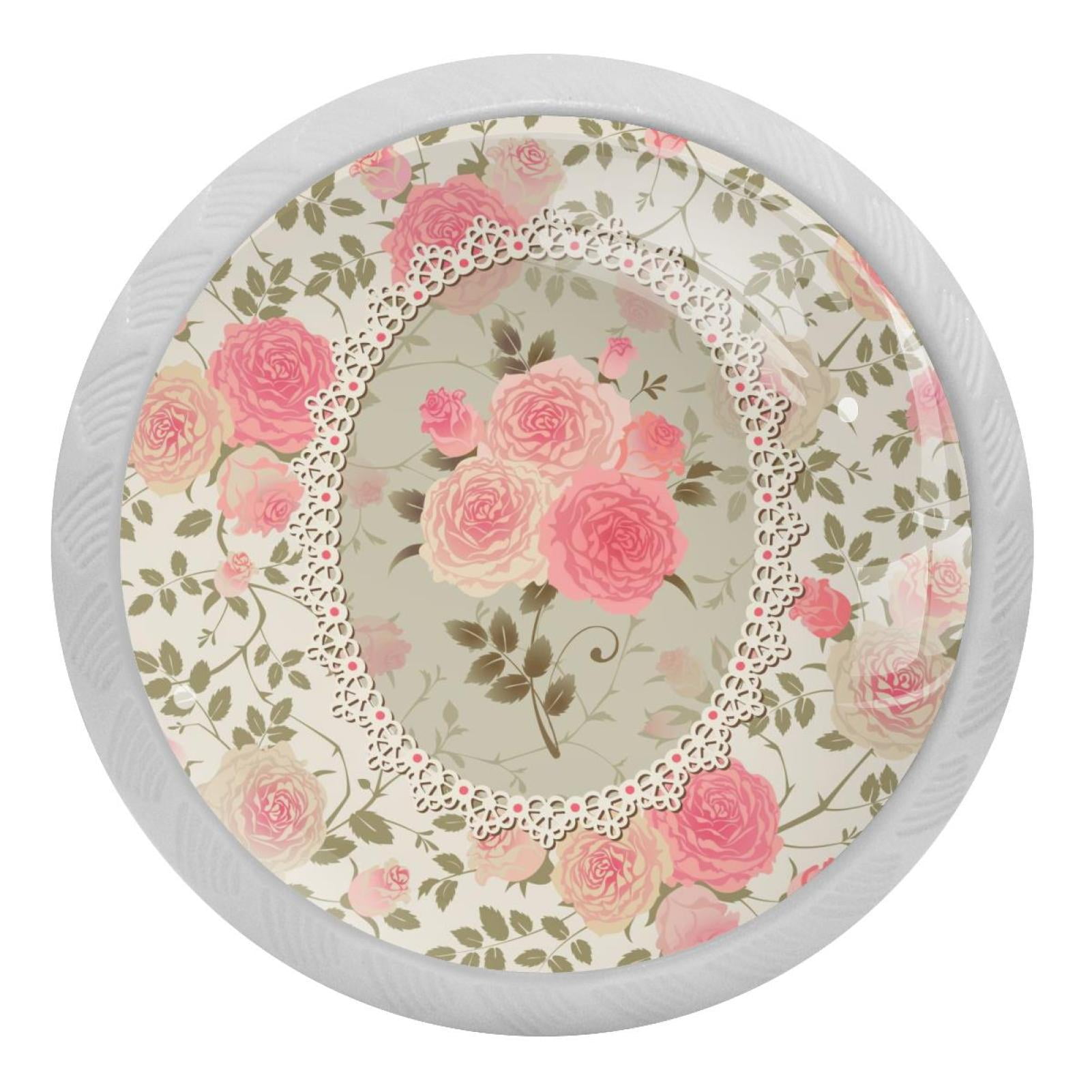 4PCS Round Chic Roses Cabinet Fluorescence Knob Glowing in the Dark ...