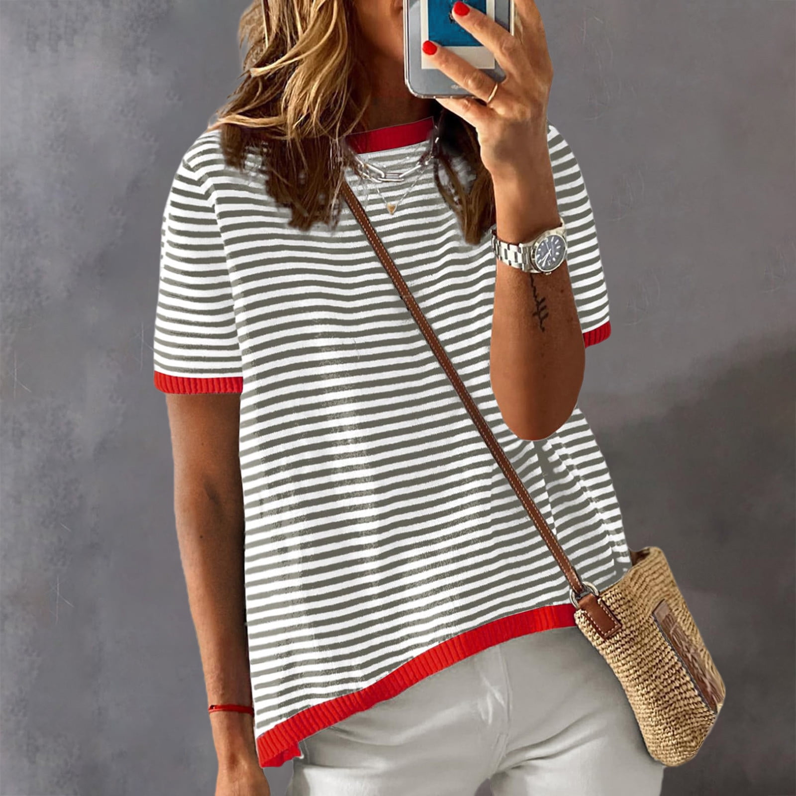 Click here for Xiaowwww Summer Tops Casual Crewneck Short Sleeve... prices