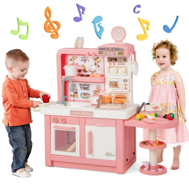 Costway Kids Pretend Kitchen Playset Role Play Kitchen Play Toy with ...