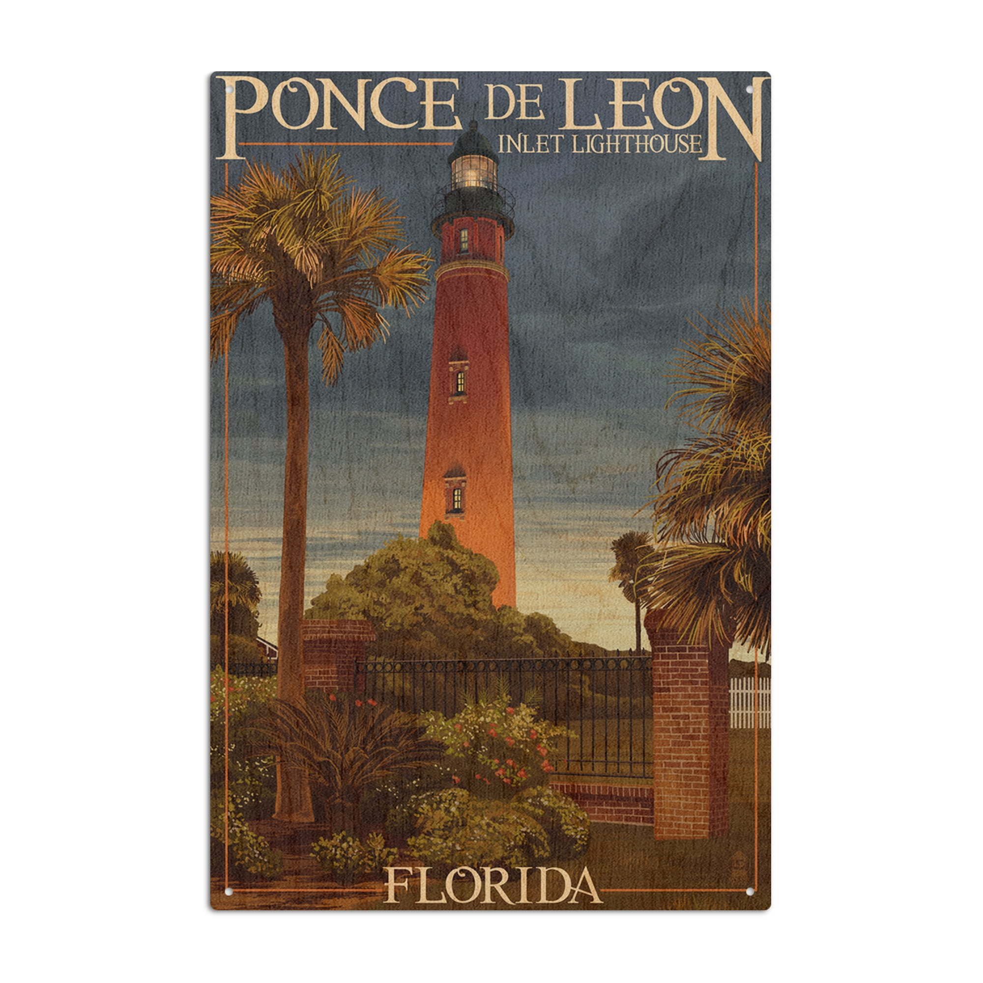 Ponce De Leon Inlet Lighthouse, Florida, Dusk Scene Birch Wood Wall ...