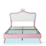 Queen Size Upholstered Platform Bed Frame with LED Lights for Kids ...