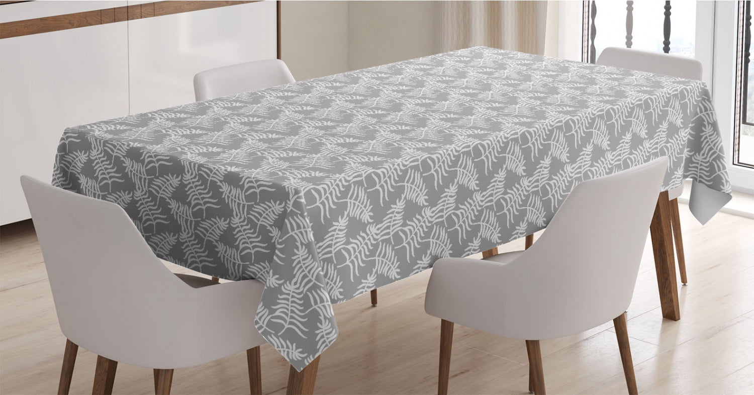 Leaves Tablecloth, Foliage Silhouette with Greyscale Background Exotic ...
