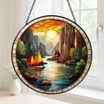 Coastal Sailboat Sunset Window Suncatcher, Stained Glass Ocean Art ...
