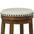 Zane 24 Inch Backless Swivel Counter Stool Round Beige Seat Brown Wood ...