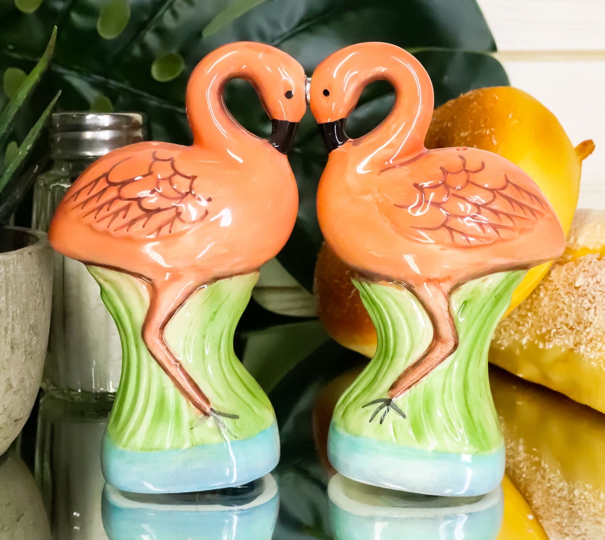 Ceramic Tropical Paradise Birds Love Pink Flamingos Salt and Pepper ...